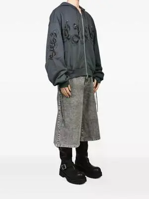 FINE CHAOS Stone-washed Screen-print Denim Shorts