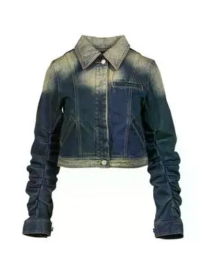 VIVAMUS Bleached Ruched-sleeve Denim Jacket - Blue