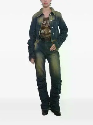 VIVAMUS Bleached Ruched-sleeve Denim Jacket