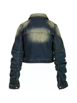 VIVAMUS Bleached Ruched-sleeve Denim Jacket