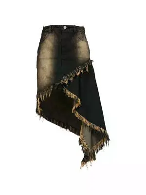 VIVAMUS Asymmetric Frayed Mini Skirt - Black