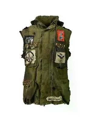 MARKING DISTANCE Patchwork Studded Hooded Gilet