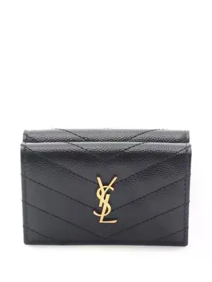 Saint Laurent 2020s Monogram Quilted Trifold Wallet - Black