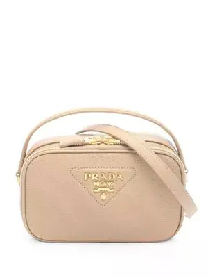 Prada 2020s Logo-plaque Leather Shoulder Bag - Neutrals