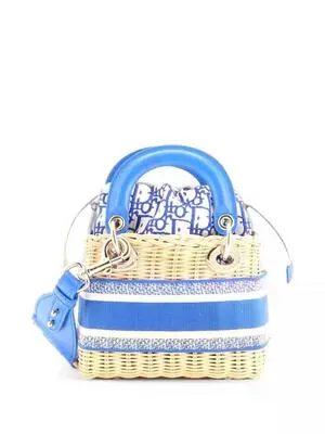 Dior Wicker And Oblique Canvas Mini Tote Bag - Blue