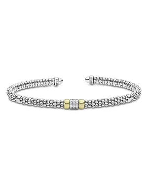 Lagos Signature Caviar Diamond Cuff Bracelet - Silver