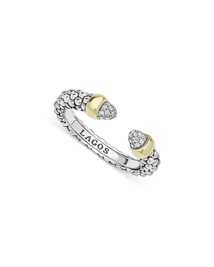 Lagos 14k Yellow Gold & Sterling Signature Caviar Diamond Stack Ring, 0.05 Tcw