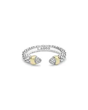 Lagos 14k Yellow Gold & Sterling Signature Caviar Diamond Stack Ring, 0.05 Tcw