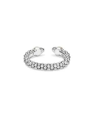 Lagos 14k Yellow Gold & Sterling Signature Caviar Diamond Stack Ring, 0.05 Tcw