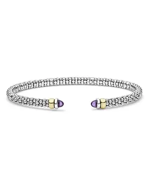 Lagos Signature Caviar Gemstone Cuff Bracelet In 14k Yellow Gold And Sterling Silver - Amethyst