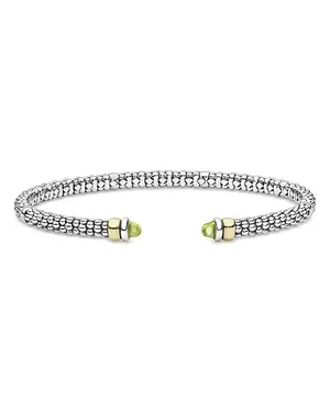 Lagos Signature Caviar Gemstone Cuff Bracelet In 14k Yellow Gold And Sterling Silver - Peridot