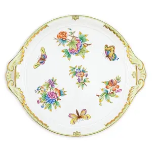HEREND Queen Victoria Round Tray With Handles - Multicolor