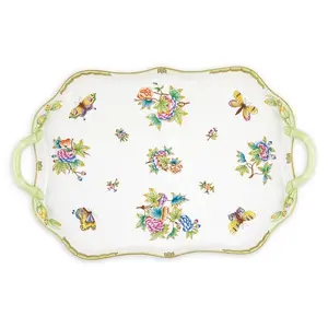 HEREND Queen Victoria Rectangular Tray With Branch Handles - Multicolor