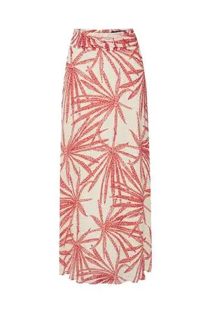 EXQUISE Leaf Print Midi Skirt