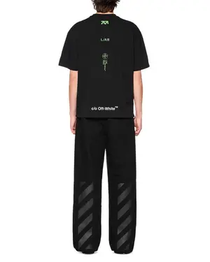 Off-White Cotton Diagonal Graphic Panel Carpenter Jeans