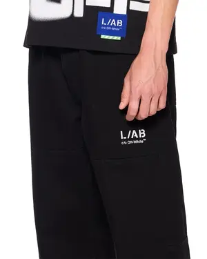 Off-White Cotton Diagonal Graphic Panel Carpenter Jeans
