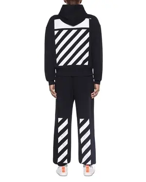 Off-White Cotton Diagonal Graphic Logo Drawstring Hoodie