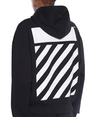 Off-White Cotton Diagonal Graphic Logo Drawstring Hoodie
