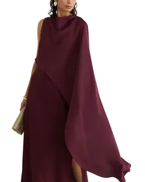 REISS Winnie One Shoulder Cape Dress - Berry Red