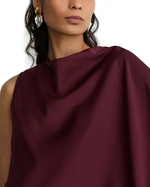 REISS Winnie One Shoulder Cape Dress - Berry Red