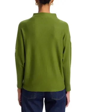 SIONI Embroidered Funnel Neck Sweater - Cedar Green