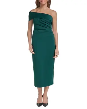 Eliza J One Shoulder Side Pleat Midi Dress
