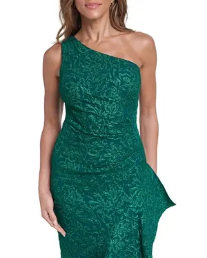 Eliza J One Shoulder Side Pleat Ruffle Hem Gown