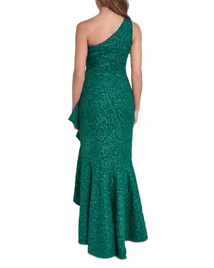Eliza J One Shoulder Side Pleat Ruffle Hem Gown