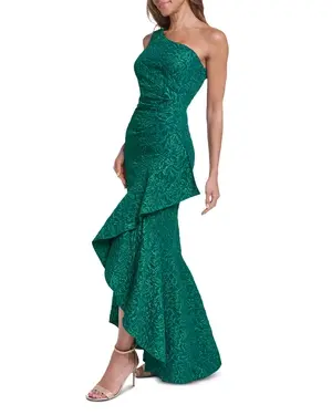 Eliza J One Shoulder Side Pleat Ruffle Hem Gown