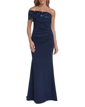 Eliza J One Shoulder Side Pleat Gown