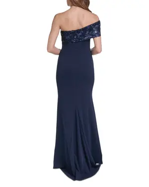 Eliza J One Shoulder Side Pleat Gown