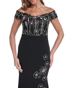 Eliza J Embroidered Off-the-shoulder Gown
