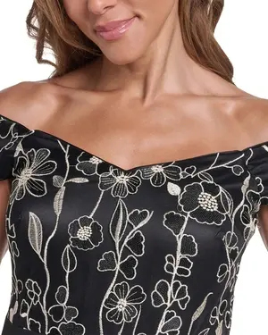 Eliza J Embroidered Off-the-shoulder Gown