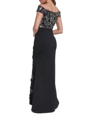 Eliza J Embroidered Off-the-shoulder Gown