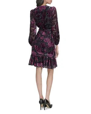 Eliza J V-neck Balloon Sleeve Dress - Black Wildberry