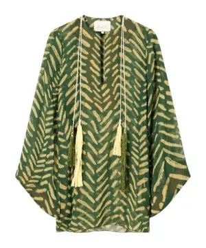 Johanna Ortiz Refugio De Sol Tasseled Printed Recycled Georgette Coverup - Green