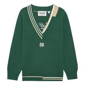 Mitchell & Ness Branded Contrasting V-neck Sweater - Green