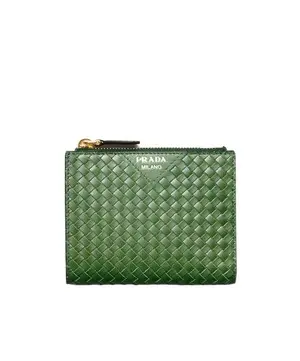 Prada Small Woven Madras Leather Wallet