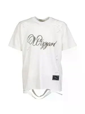 WIZZARD Distressed Graphic-print T-shirt - White
