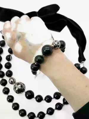 Dior 2000s Cannage Necklace Jewellery Set - Black
