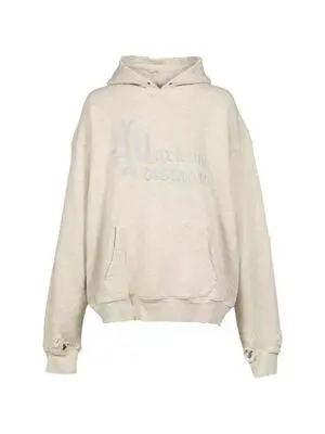 MARKING DISTANCE Logo-embroidered Distressed Hoodie