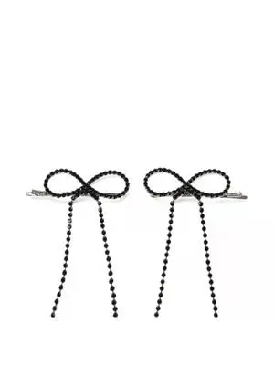 YELLOWSWALLOW Bow Stone-embellished Hair Clips - Black