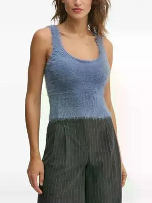Sisley Fuzzy-knit Scoop-neck Top - Blue