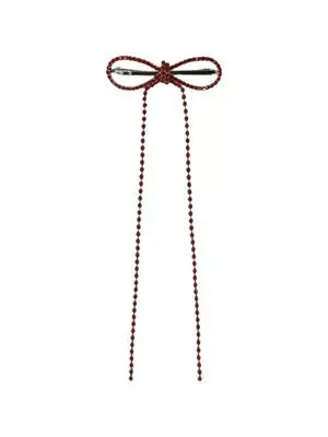 YELLOWSWALLOW Crystal Embellished Bow Hair Clip With Drop Detail - Red