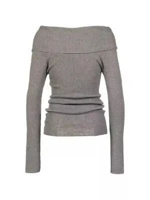 BOHEMSEO Off-shoulder Ribbed Sweater - Grey