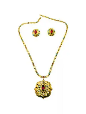 JENNIFER GIBSON JEWELLERY 1940s Sandor Renaissance Inspired Necklace And Earrings - Gold