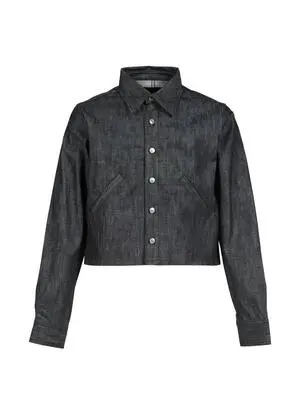RIVET & HIDE Cropped Denim Shirt Jacket - Blue