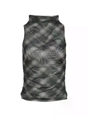BOHEMSEO Check Pattern Sheer Mesh Sleeveless Top