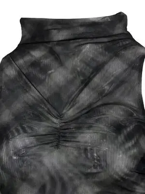 BOHEMSEO Check Pattern Sheer Mesh Sleeveless Top
