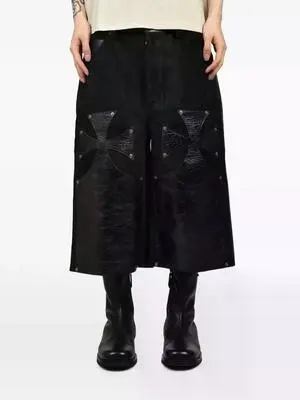 SEKRIT Cross-patch Leather Shorts